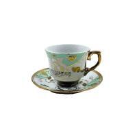 China 3OZ Luxury Coffee Cups and Saucers Set LFGB Approved New Bone China with Gold Handle for sale