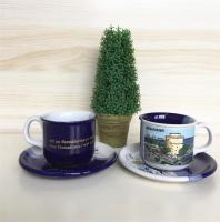 China Unique 220ml 8oz Modern Cup And Saucer Glazed With Great Wall Pattern for sale
