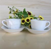 China Customized Microwavable Earthenware Cups And Saucers , White Teacup And Saucer Set for sale