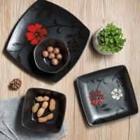 China EEC Glaze Black Ceramic Dinnerware Reactive Flower Pattern 12-Piece Set for sale