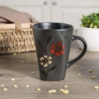 China EEC Glaze Black Ceramic Dinnerware Reactive Flower Pattern 12-Piece Set for sale