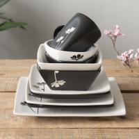 China Hand Painted White Embossed Porcelain Stoneware Dinnerware Set AB Grade Custom Color for sale
