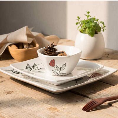 China 4 Piece Hand Painted Embossing Square Ceramic Dinnerware Set 10 Inch for sale