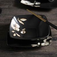 China 5 Piece Porcelain Dinnerware Set Marble Matte Black for Sushi Shop Custom Size for sale