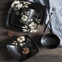 China 5 Piece Porcelain Dinnerware Set Marble Matte Black for Sushi Shop Custom Size for sale