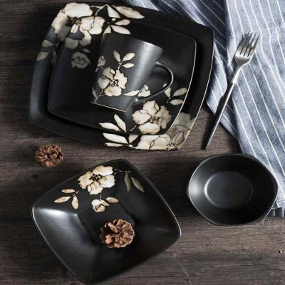 China 5 Piece Porcelain Dinnerware Set Marble Matte Black for Sushi Shop Custom Size for sale