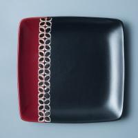 China Matte Black And Red 8 Inch Plate Porcelain Dinnerware Set Square for sale