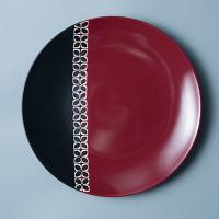 China Matte Black And Red 8 Inch Plate Porcelain Dinnerware Set Square for sale