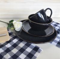 China LFGB Certified Reactive Glazed Black Porcelain Dinner Set 16 Piece Stoneware for sale