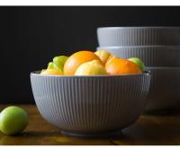 China Gray Color 22cm Glazed Relief Porcelain Dinnerware Set , Ceramic Salad Bowl Set for sale