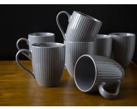 China Gray Color 22cm Glazed Relief Porcelain Dinnerware Set , Ceramic Salad Bowl Set for sale