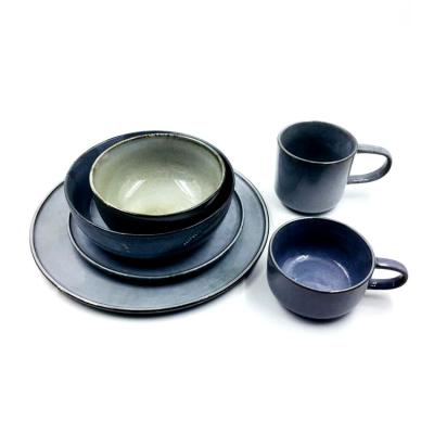 China LFGB 5 Piece Blue Glazed Porcelain Dinnerware Set For Restaurants for sale