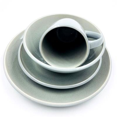 China 4 Piece High Temperature Ceramic Dinner Plate Set Grey Crackle Glaze for Hotels for sale