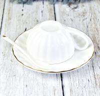 China Bone China White Ceramic Tea Cup and Saucer Set 200ml FDA Certified with Gold Rim for sale