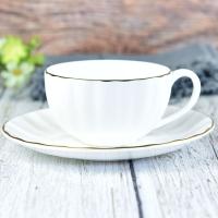 China Bone China White Ceramic Tea Cup and Saucer Set 200ml FDA Certified with Gold Rim for sale