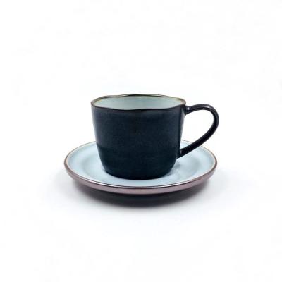 China Nordic Style 6oz 175ml Ceramic Mug and Saucer Set Stoneware Espresso Cups for sale