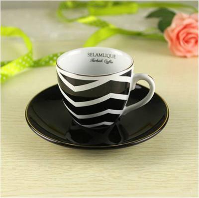 China ODM Food Safe Ceramic Cup and Saucer Set 250ml Black White Stoneware Coffee Cup for sale