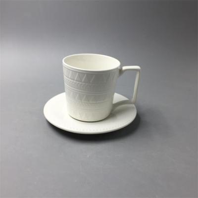 China EEC Standard Embossed White New Bone China Teacup and Saucer Set 250ml for Afternoon Tea for sale