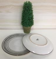 China Durable Embossed Ceramic Pasta Plate Thick With Brown Rim Lace for sale