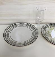 China Durable Embossed Ceramic Pasta Plate Thick With Brown Rim Lace for sale