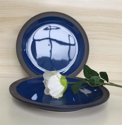 China OEM Reusable Matte Ceramic Dinnerware Blue 11 Inch Stoneware Plate for Home for sale