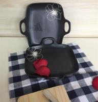 China EEC Certified Matte Black Stoneware Dinner Set Square Hand Painted 12 Pcs for sale