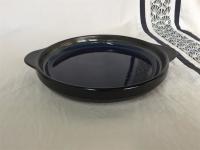China 10 Inch Black Steak Pottery Dinner Plates Round With Double Ear for sale