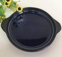 China 10 Inch Black Steak Pottery Dinner Plates Round With Double Ear for sale