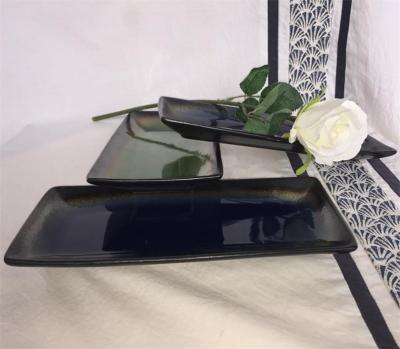 China Reactive Colored 10 Inches Rectangle Pottery Dinner Plates For Sushi Shops for sale