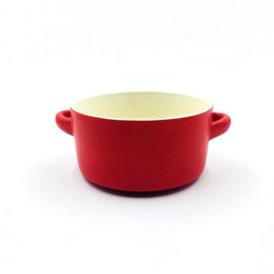 China 5 Inch Microwavable Ceramic Serving Bowls with Double Ears Custom OEM Stoneware 5000 PCS MOQ for sale