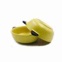 China 4.5 Inch Ceramic Dog Water Bowl Double Ear Round Yellow Glazed Pet Food Dish ODM for sale