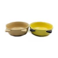 China 4.5 Inch Ceramic Dog Water Bowl Double Ear Round Yellow Glazed Pet Food Dish ODM for sale