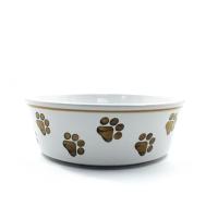 China Custom 8 Inch Ceramic Pet Food Bowl Hand Painted Dog Footprints Stoneware for sale