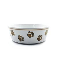 China Custom 8 Inch Ceramic Pet Food Bowl Hand Painted Dog Footprints Stoneware for sale