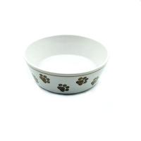 China Custom 8 Inch Ceramic Pet Food Bowl Hand Painted Dog Footprints Stoneware for sale