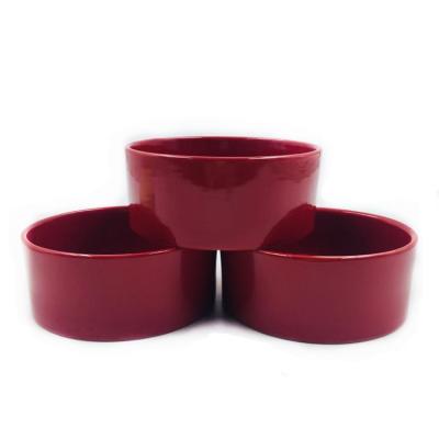 China 5 Inch 12.5cm Large Ceramic Dog Bowl Chinese Red Glazed Pet Bowl 5.5 Cup Capacity for sale