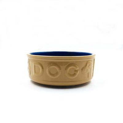 China Custom Embossed 6.8 Inch Ceramic Pet Food Bowl for Dog and Cat Feeding for sale