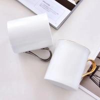 China LFGB Approved  Plain White Ceramic Mugs Customized With Gold Handle for sale