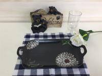 China Matte Glazed Rectangular Ceramic Dinner Plate with Double Ear 10x7 Inch Hand Painted for sale