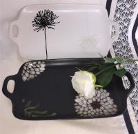 China Matte Glazed Rectangular Ceramic Dinner Plate with Double Ear 10x7 Inch Hand Painted for sale