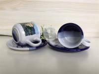 China Unique 220ml 8oz Modern Cup And Saucer Glazed With Great Wall Pattern for sale