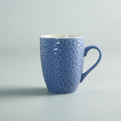 China Colorful Glazed  Ceramic Mugs Honeycomb Relief Embossed Cup for sale