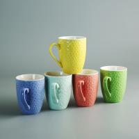 China Colorful Glazed  Ceramic Mugs Honeycomb Relief Embossed Cup for sale