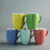 China Colorful Glazed  Ceramic Mugs Honeycomb Relief Embossed Cup for sale