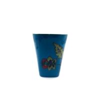 China 14 Oz Blue Glazed Stoneware Mug Ceramic Coffee Mug With Flower Design for sale