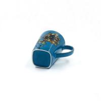 China 14 Oz Blue Glazed Stoneware Mug Ceramic Coffee Mug With Flower Design for sale