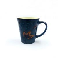 China Colored 300ml 11Oz Blue Glazed Mugs Simple Style With Maple Leaf for sale