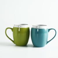 China 10oz Glazed Big Belly Ceramic Drinking Mugs , Blue Reactive Glaze Mug for sale