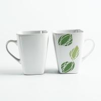 China Square 10oz Hand Painted Pottery Mugs LFGB With Green Leaf Pattern for sale