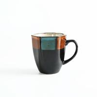 China SGS 10oz Black Pottery Mugs Two Layers Glaze With Hexagonal Shape for sale